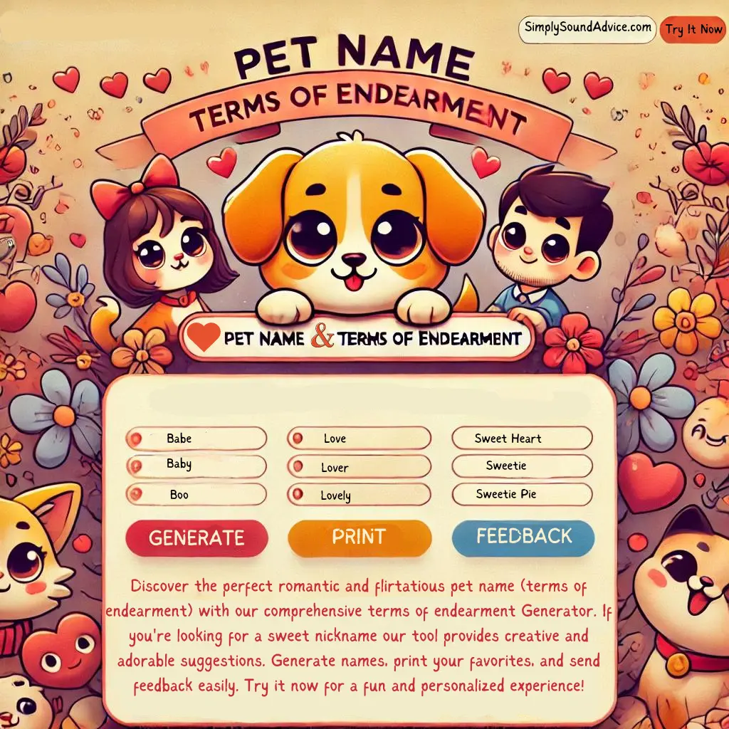 Terms Of Endearment Generator: Cute Romantic Pet Names » Simply Sound ...